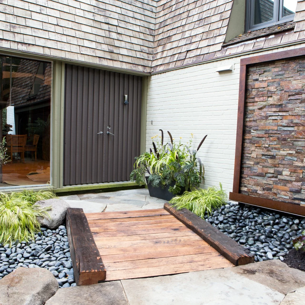 Backyard Landscape Railroad Tie Retaining Wall W Built In Steps